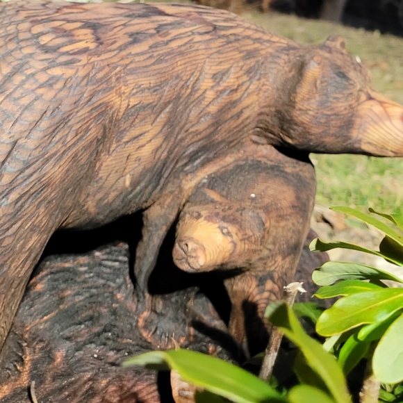 Hand Crafted | Art | Chainsaw Black Bear On Stand Hand Craved Mama Baby ...